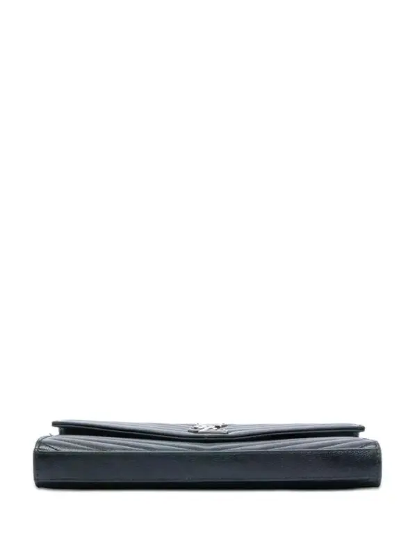 Saint Laurent Grain De Poudre Chevron Cassandre Envelope Chain Wallet Crossbody Bag - Black