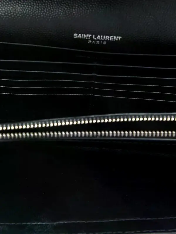Saint Laurent Grain De Poudre Chevron Cassandre Envelope Chain Wallet Crossbody Bag - Black