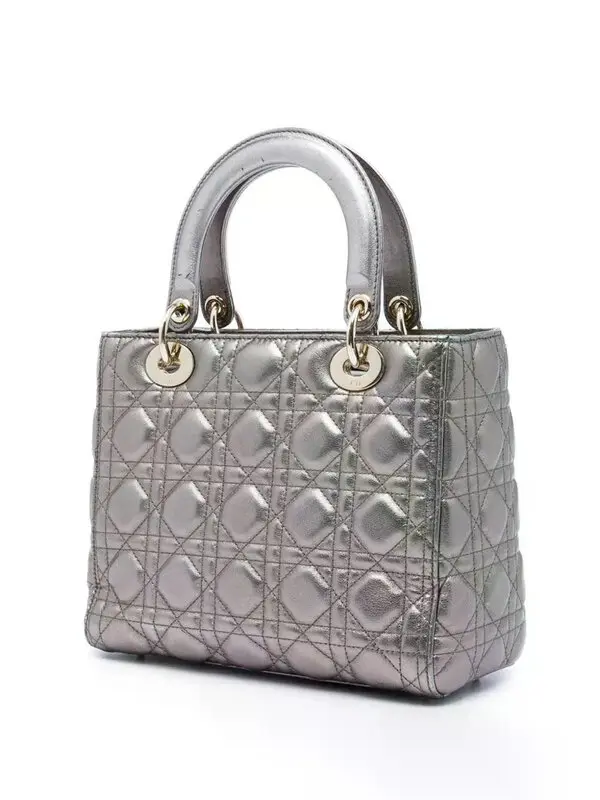 Dior 2018 Medium Metallic Lambskin Cannage Lady Satchel - Silver