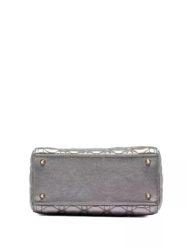 Dior 2018 Medium Metallic Lambskin Cannage Lady Satchel - Silver
