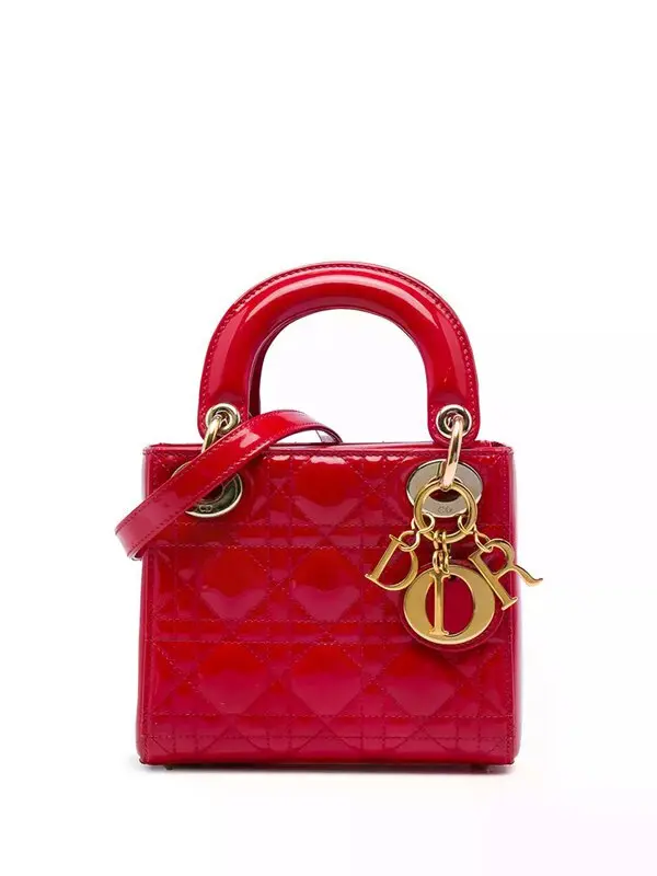 Dior 2015 Mini Patent Cannage Lady Satchel - Red
