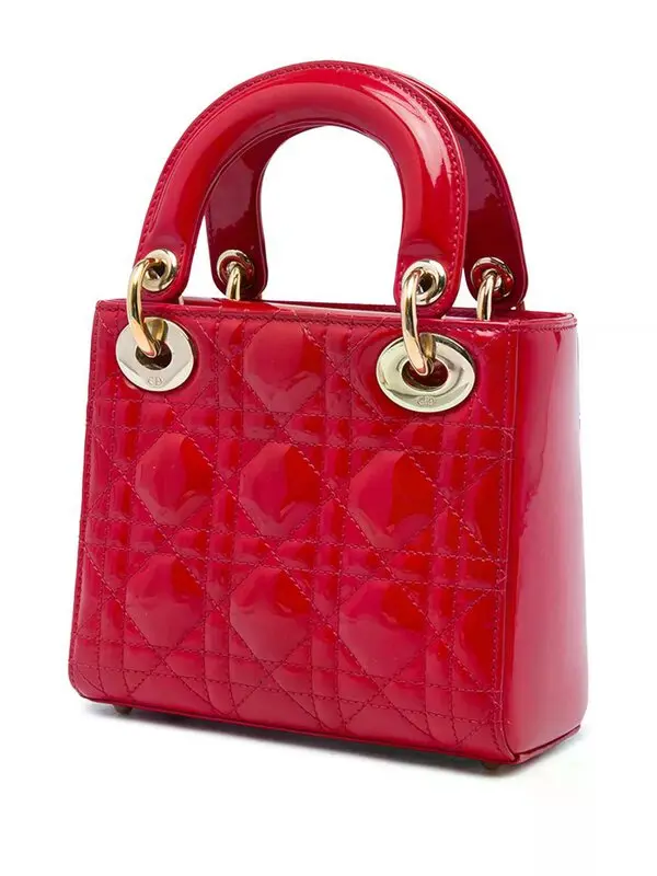 Dior 2015 Mini Patent Cannage Lady Satchel - Red
