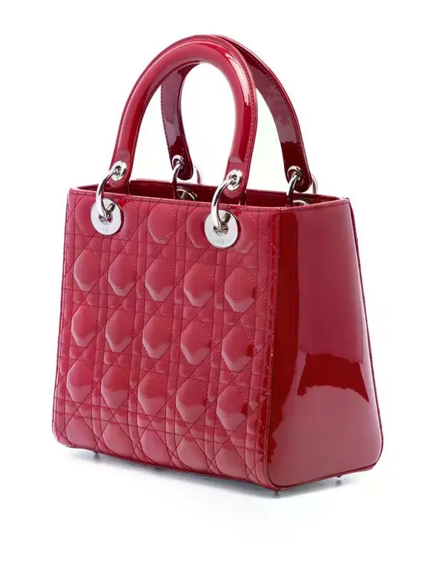 Dior 2015 Medium Patent Cannage Lady Satchel - Red