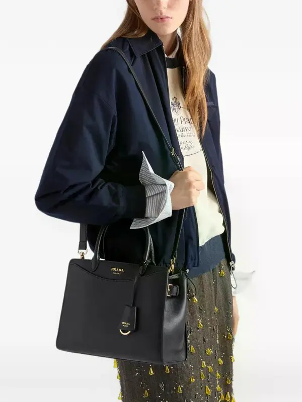 Prada Prelude Medium Leather Handbag - Black