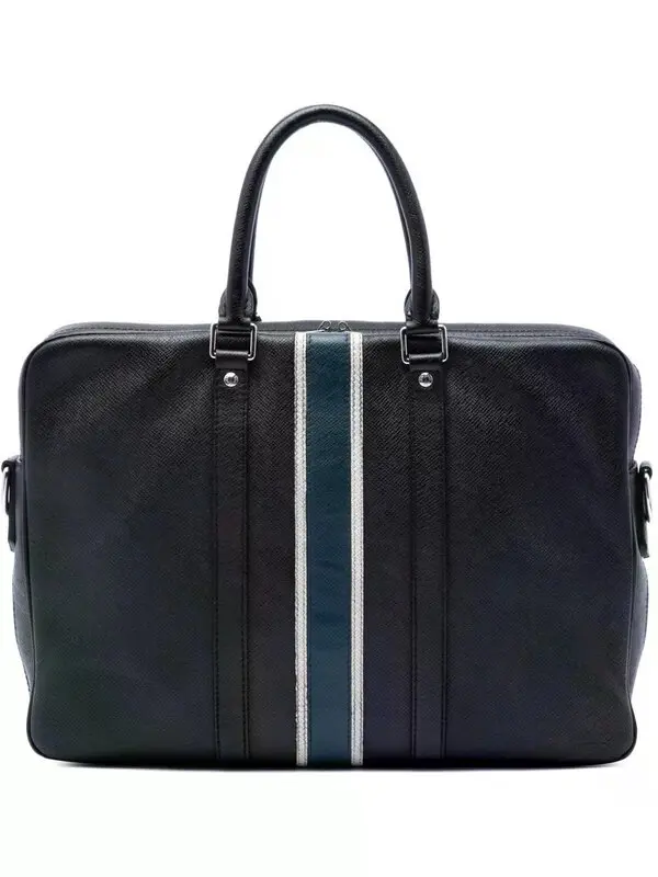LOUIS VUITTON 2017 Taiga Striped Porte Documents Voyage Pm Business Bag - Black