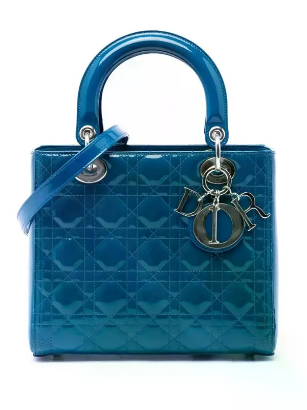 Dior 2015 Medium Patent Cannage Lady Satchel - Blue