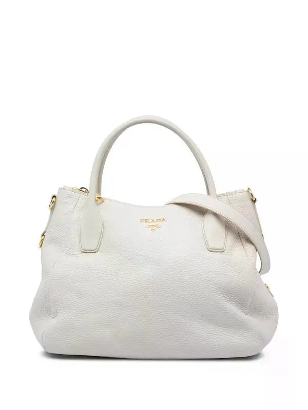 Prada 2010-2026 Vitello Daino Zip Top Convertible Tote Satchel - Grey