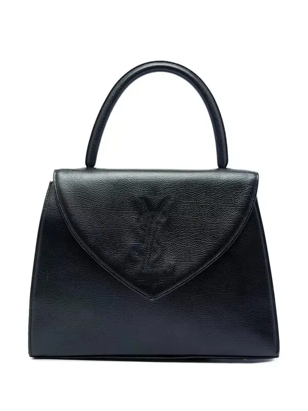 Saint Laurent 20th Century Textured Leather Monogram Top Handle Bag Handbag - Black