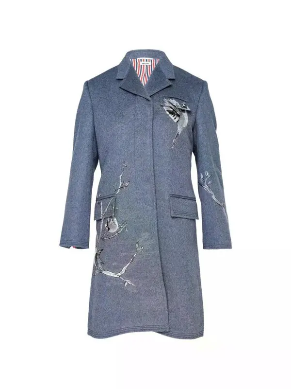 Thom Browne Embroidered Chesterfield Coat - Blue