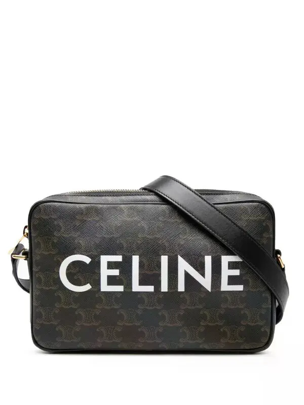 Celine 2022 Medium Triomphe Coated Canvas Logo Crossbody Bag - Black
