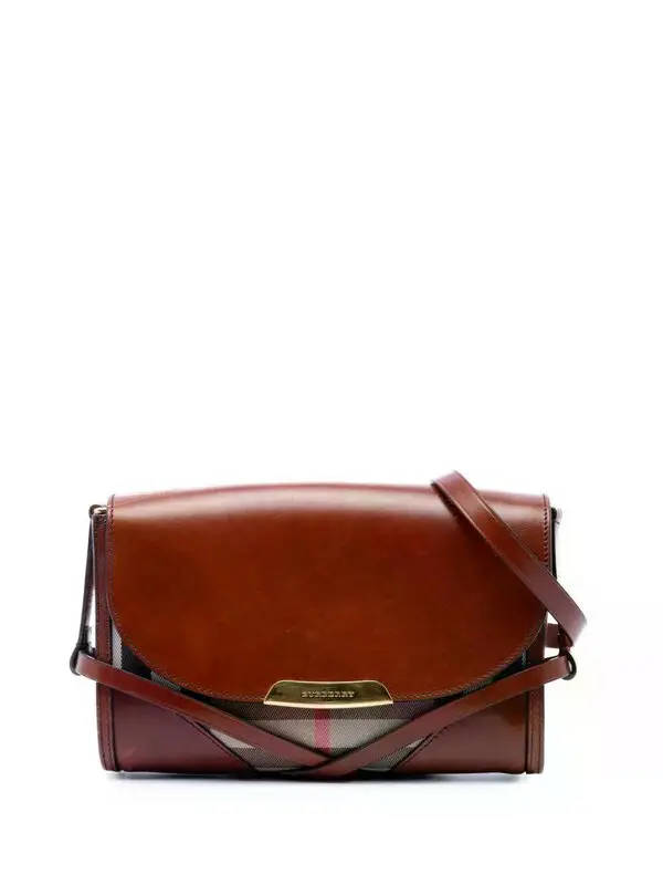 Burberry 2000-2017 Leather And House Check Canvas Bridle Abbott Crossbody Bag - Brown