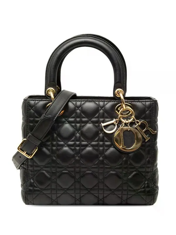 Dior 2018 Medium Lambskin Cannage Lady Satchel - Black