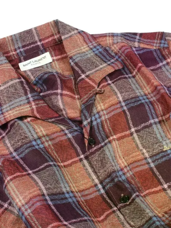 Saint Laurent Embroidered-logo Plaid Shirt