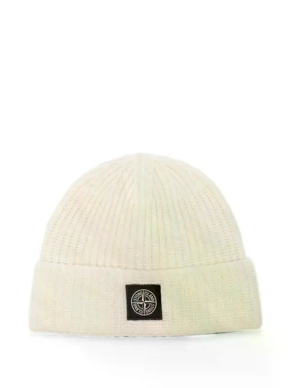 Stone Island Logo-patch Ribbed-knit Beanie Hat - Neutrals