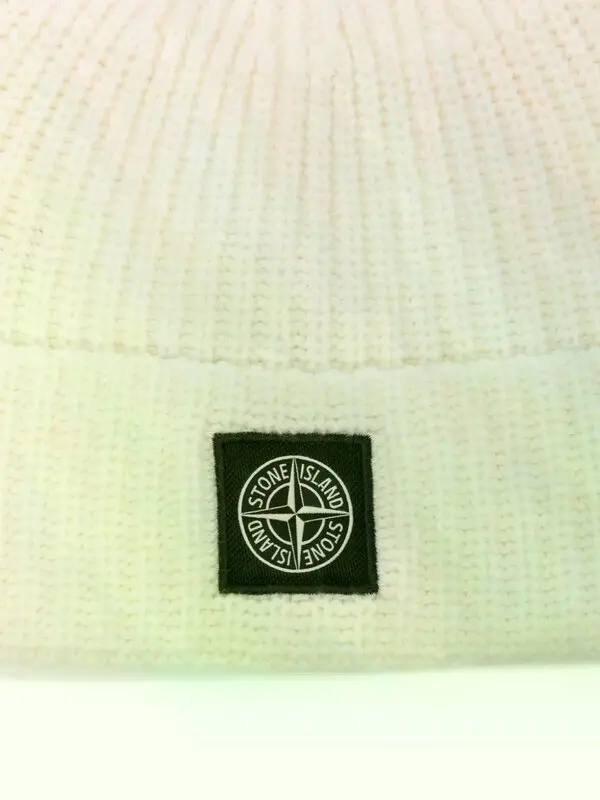 Stone Island Logo Patch Ribbed Knit Beanie