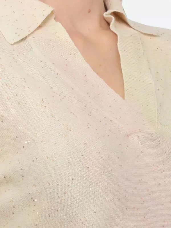 EMME Sequin-embellished Quarter-sleeved Polo Shirt
