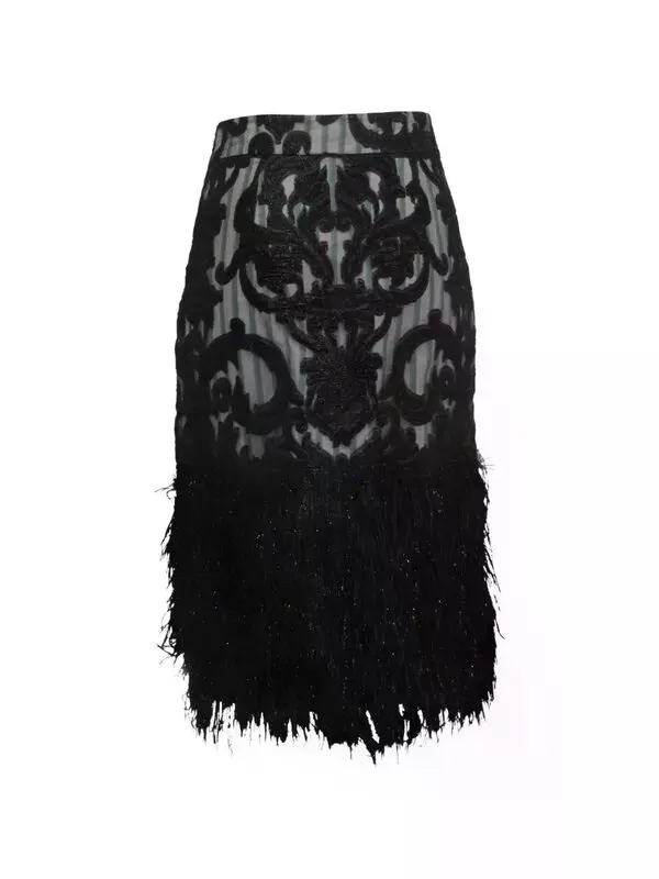 GANNI Striped Feather-trimmed Pencil Skirt