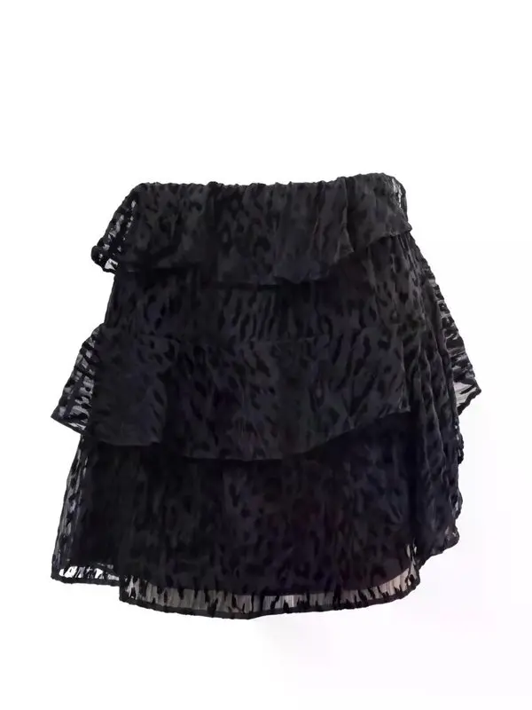IRO PARIS Leopard-flocked Tiered Mini Skirt - Black
