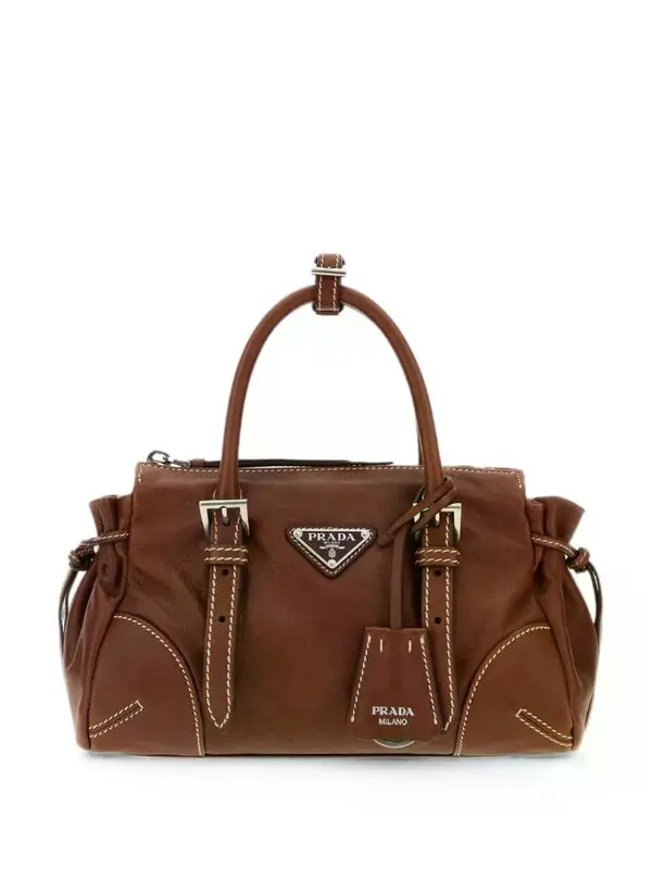 Prada Small Karin Buckled Leather Tote Bag - Brown