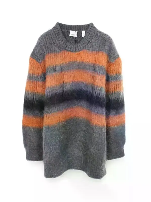 Burberry 2010s Striped Intarsia Knit Sweater - Grey