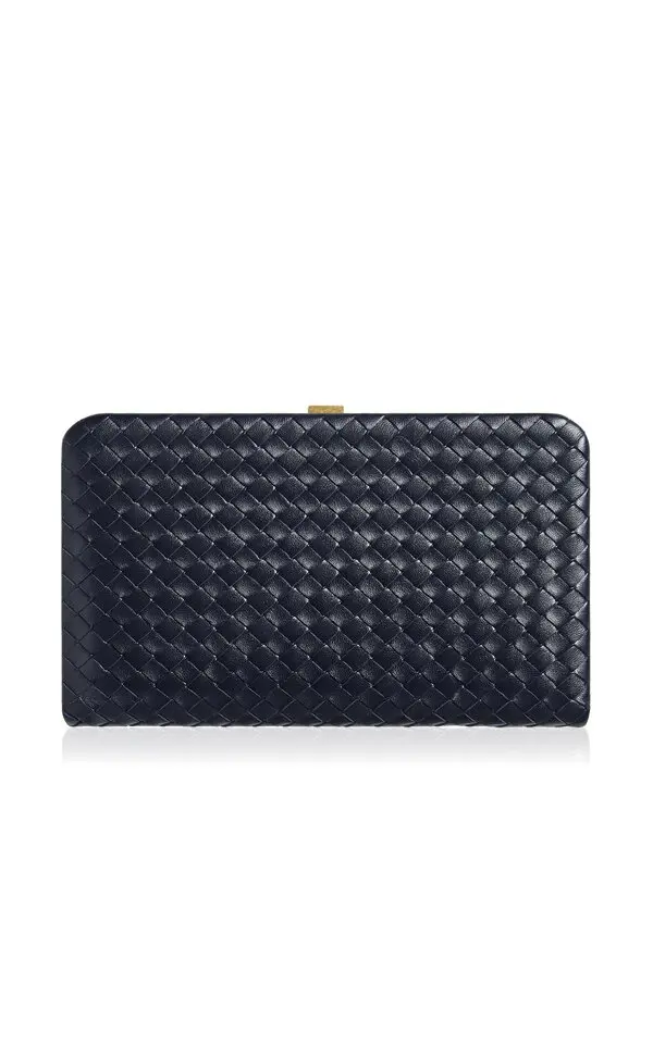 Bottega Veneta Mezzanotte Intrecciato Leather Clutch - Navy