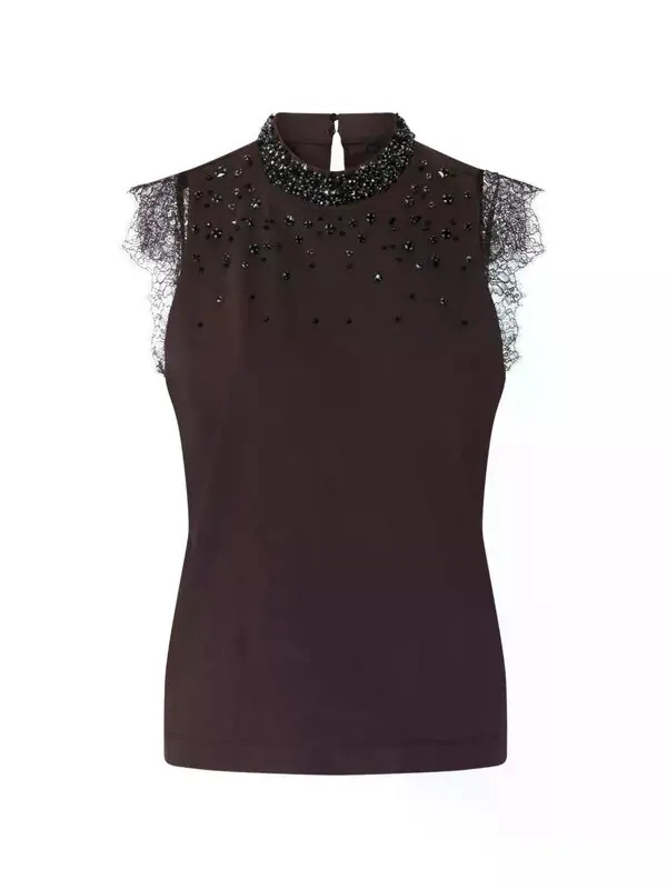Liu Jo Lace-trim Rhinestone-embellished T-shirt - Brown