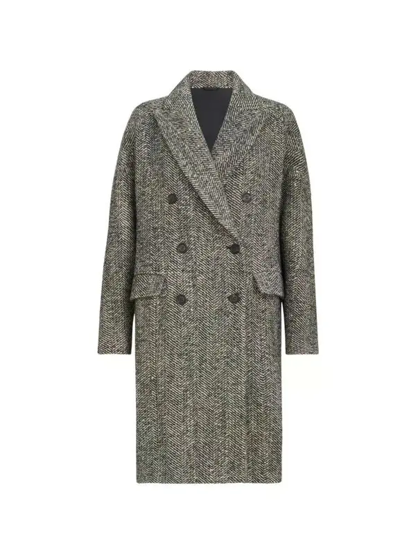 Brunello Cucinelli Dazzling Virgin Wool And Alpaca Chevron Coat With Monili - Grey