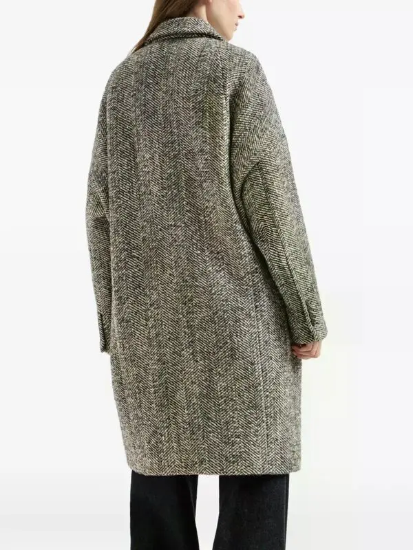 Brunello Cucinelli Virgin Wool And Alpaca Chevron Coat With Monili Embellishment