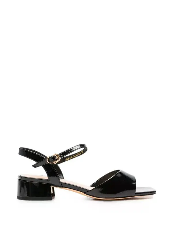 LINDA BAUMANN Patent-finish Block-heel Sandals - Black