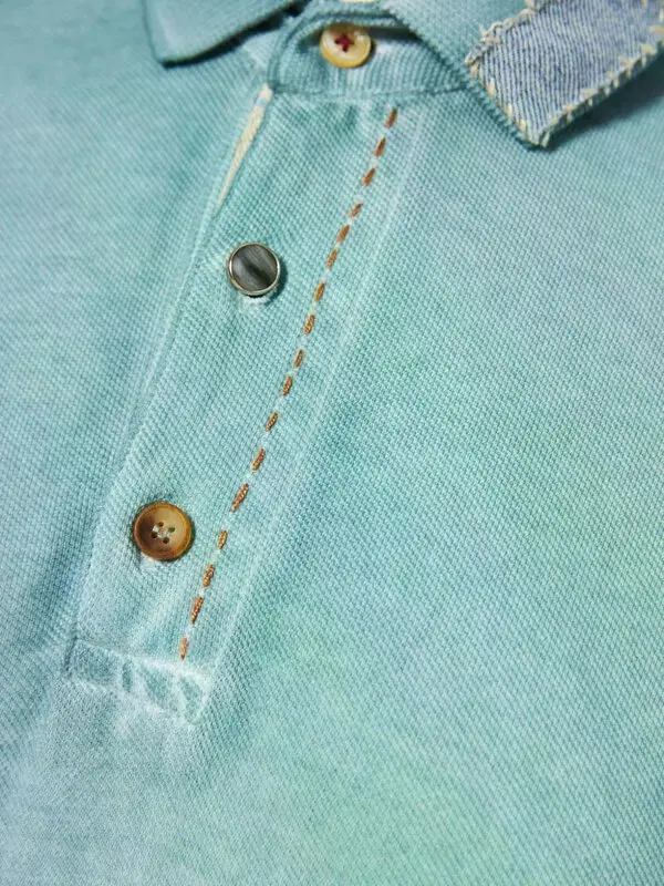BOB Embroidered Denim-patch Polo Shirt - Blue