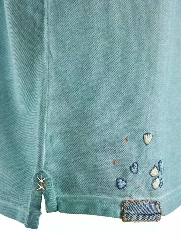 BOB Embroidered Denim-patch Polo Shirt - Blue