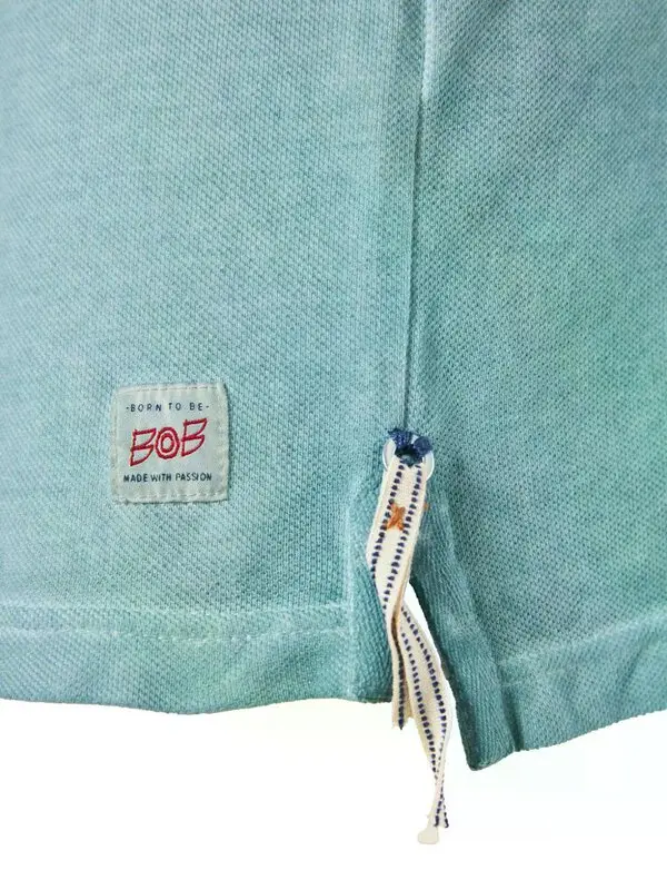 BOB Embroidered Denim-patch Polo Shirt - Blue
