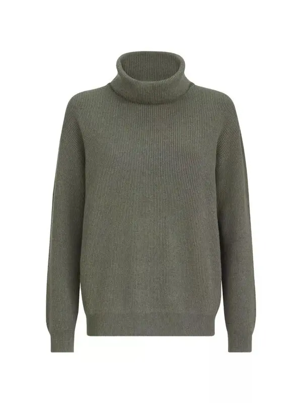 Brunello Cucinelli Cashmere English-rib Turtleneck Sweater With Monili - Green