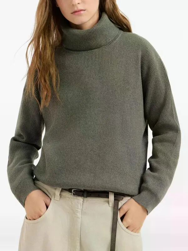 Brunello Cucinelli Cashmere English-rib Turtleneck Sweater With Monili - Green
