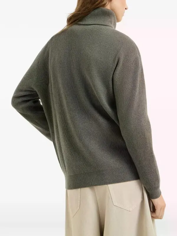 Brunello Cucinelli Cashmere English-rib Turtleneck Sweater With Monili - Green
