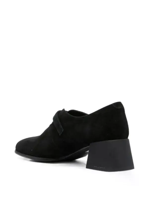 LINDA BAUMANN Suede Buckle Block Heel Pumps