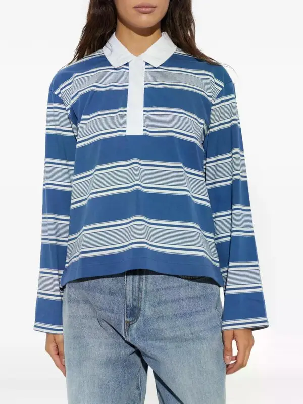 Rag & Bone Kelly Striped Long-sleeve Polo Shirt - Blue
