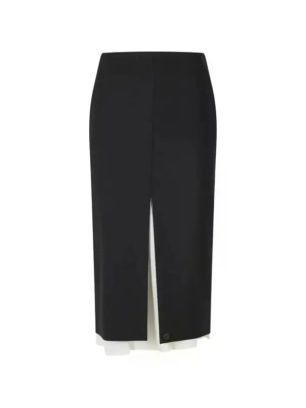 SEMICOUTURE Xenia Layered-detail Front-slit Midi Skirt - Black