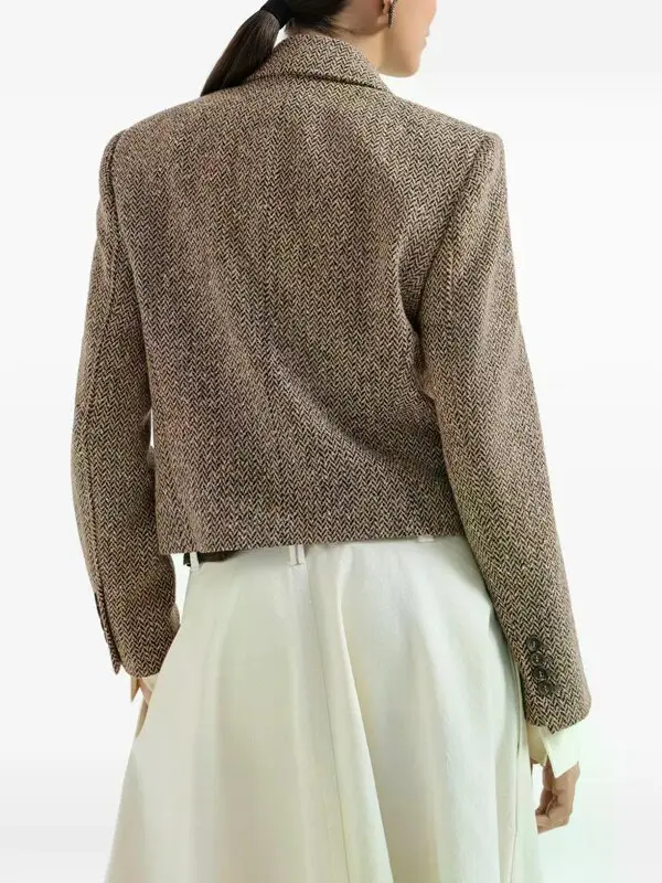 Brunello Cucinelli Sparkling Virgin Wool Chevron Cropped Blazer - Brown