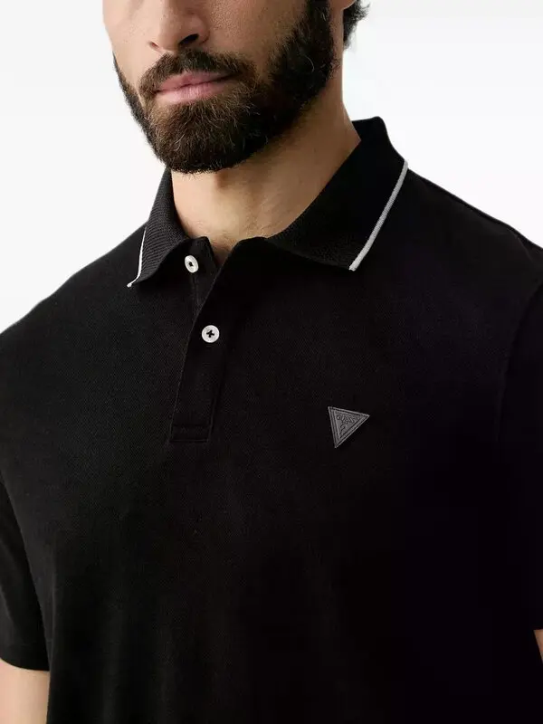Guess Logo-patch Tipped-collar Polo Shirt