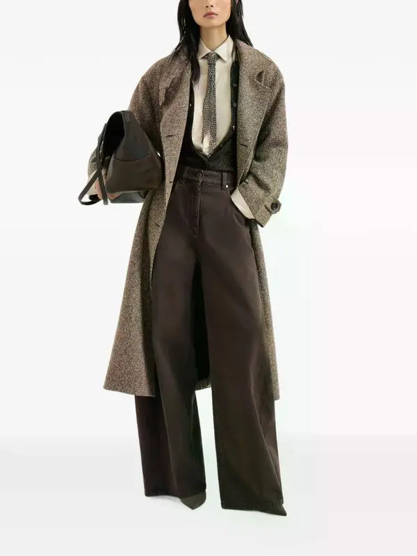 Brunello Cucinelli Sparkling Virgin Wool Chevron Belted Coat With Monili