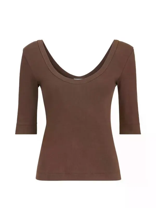 Brunello Cucinelli Stretch Cotton Ribbed Jersey T-shirt With Monili - Brown