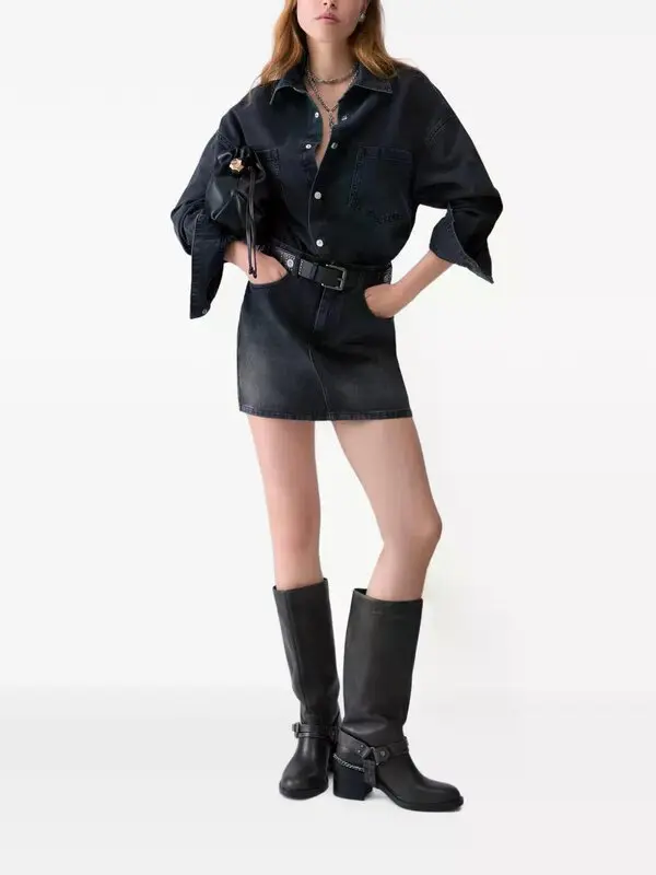 Liu Jo Short Denim Shirt Dress With Embellished Belt