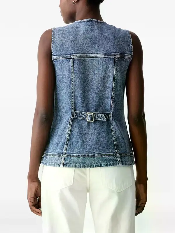 Dkny Buckled Denim Button-down Top