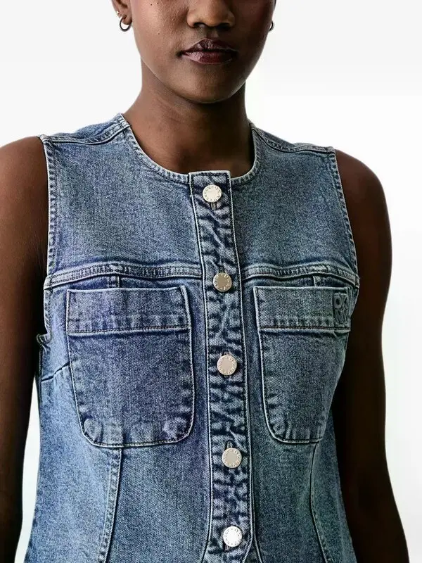 Dkny Buckled Denim Button-down Top