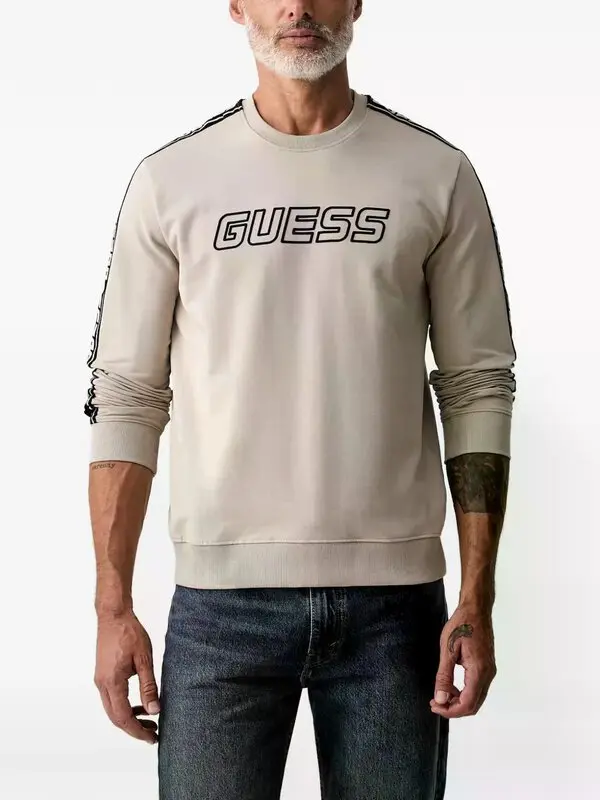 Guess Logo-print Tape-detail Sweatshirt - Neutrals