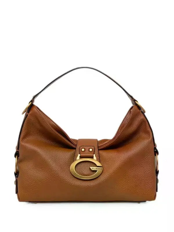 Guess Camden Logo-plaque Pebbled Midi Shoulder Bag - Brown