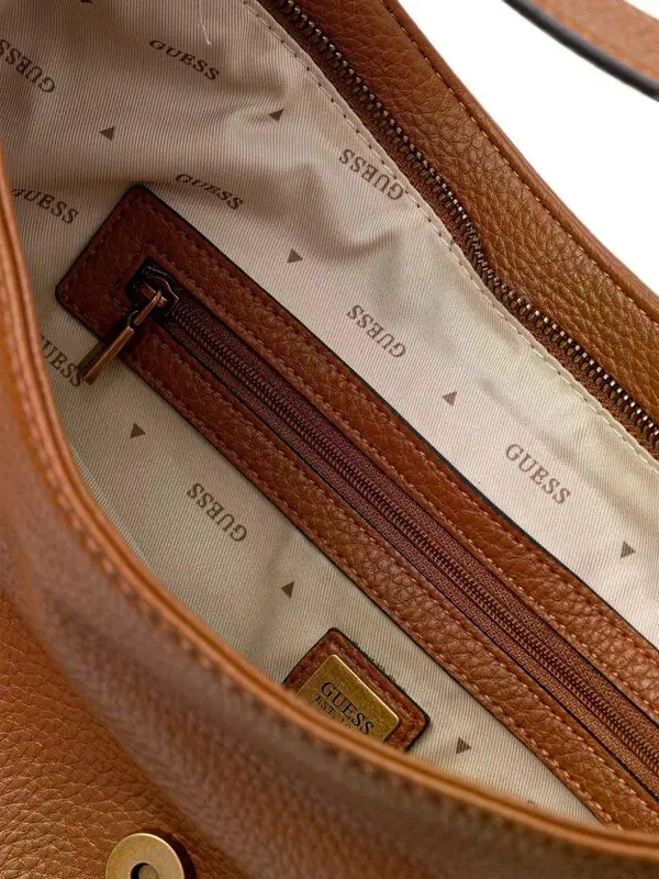 Guess Camden Logo-plaque Pebbled Midi Shoulder Bag - Brown