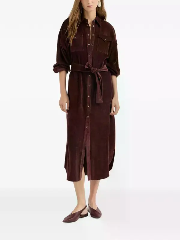 Brunello Cucinelli Fluid Corduroy Shirt Dress With Detachable Tie