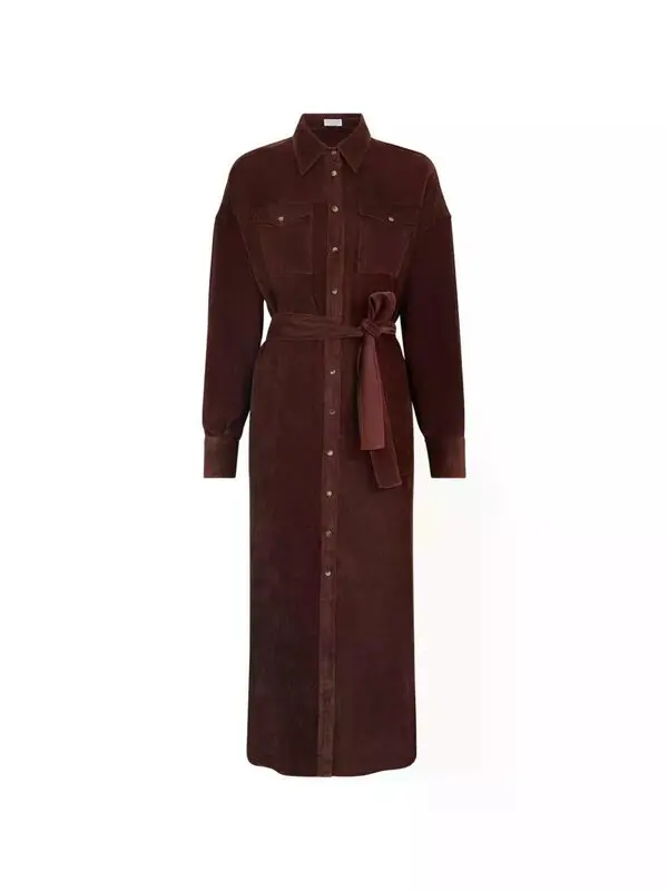 Brunello Cucinelli Fluid Corduroy Shirt Dress - Brown
